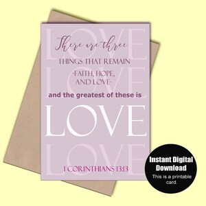 1 Corinthians 13:13, Love Quote Card Christian Card Bibe Verse Love ...