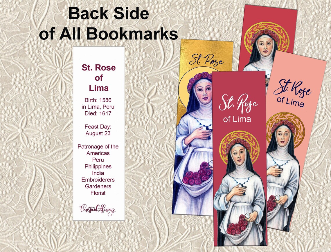 St. Rose of Lima Bookmarks Printable Catholic Bookmark Digital ...