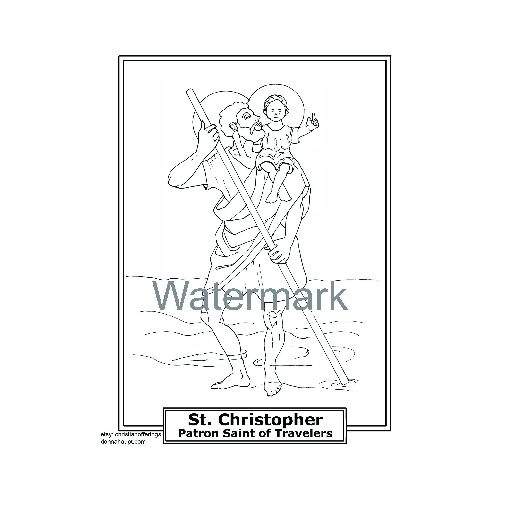 St Christopher Coloring Page St. Christopher Patron Saint of Travelers ...