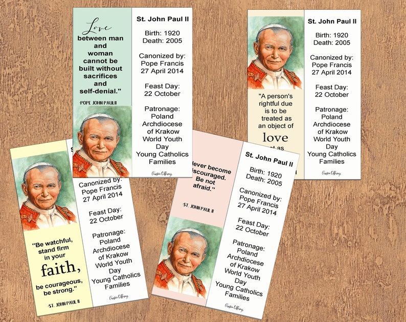 Saint John Paul II Bookmarks Printable Catholic Bookmark Digital ...