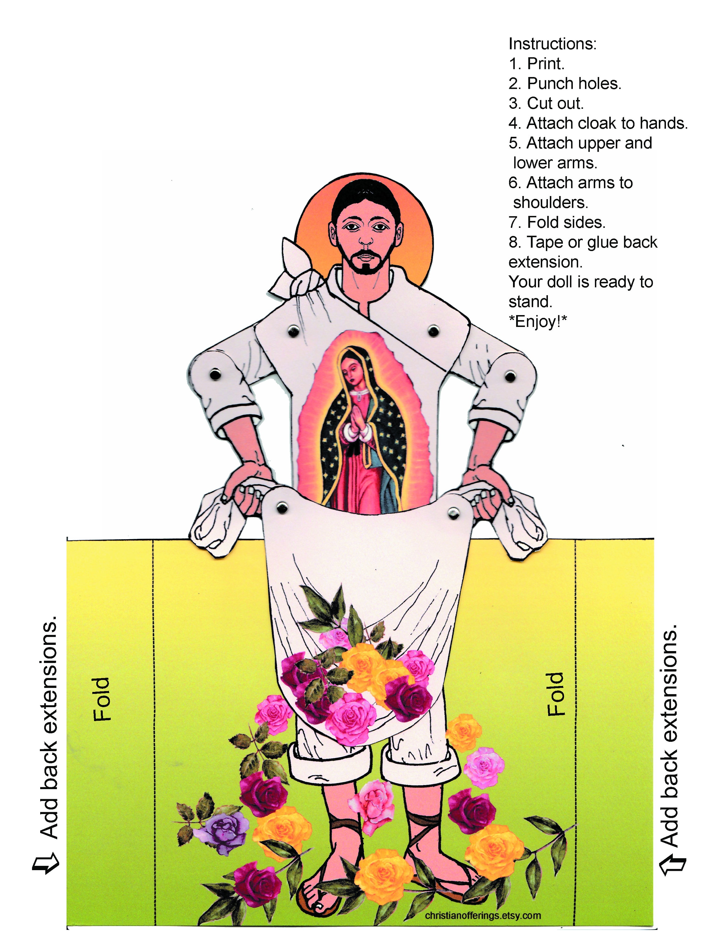 Saint Juan Diego Jointed Paper Doll, Our Lady of Guadalupe, Catholic ...