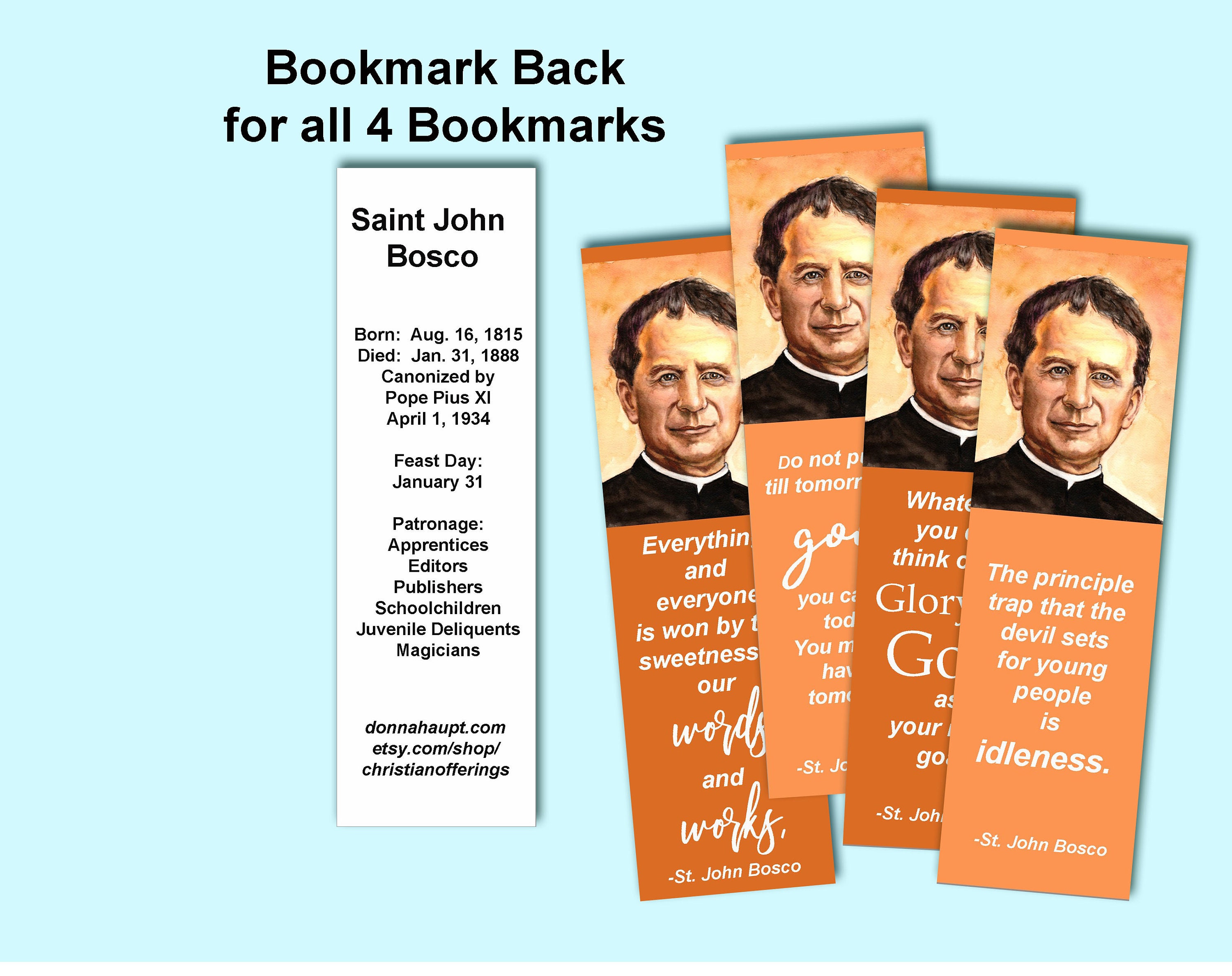 Saint John Bosco Bookmarks Printable Catholic Bookmark Digital ...