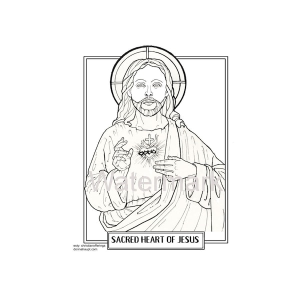 Sacred Heart Coloring Page - Etsy