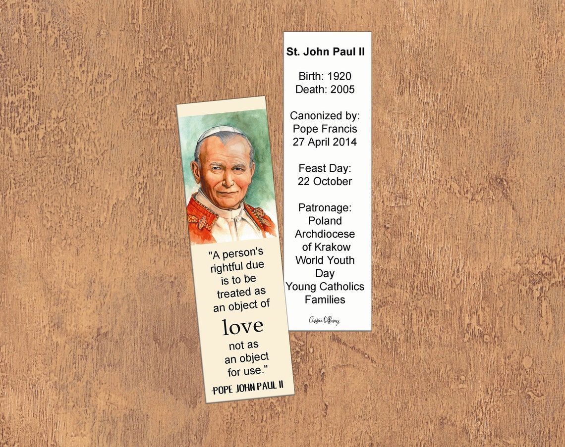 Saint John Paul II Bookmarks Printable Catholic Bookmark Digital ...
