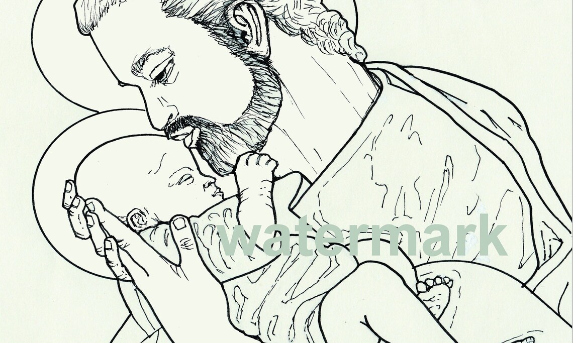 Jesus and Joseph Coloring Page Jesus and Saint Joseph Coloring Page - Etsy