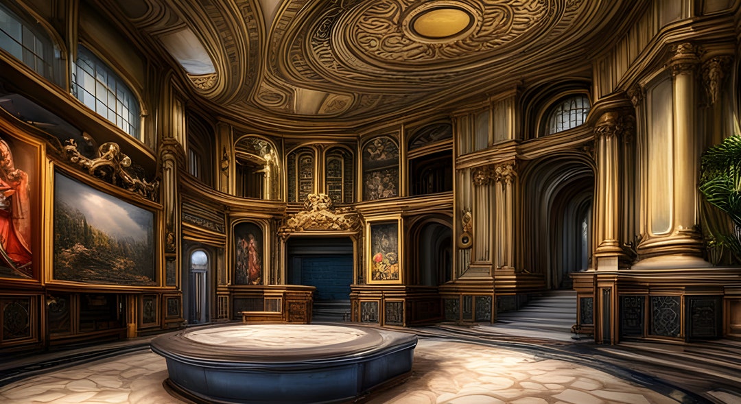 Private Library & Gallery - E.J. Gold Backdrop - Generative Content - Etsy