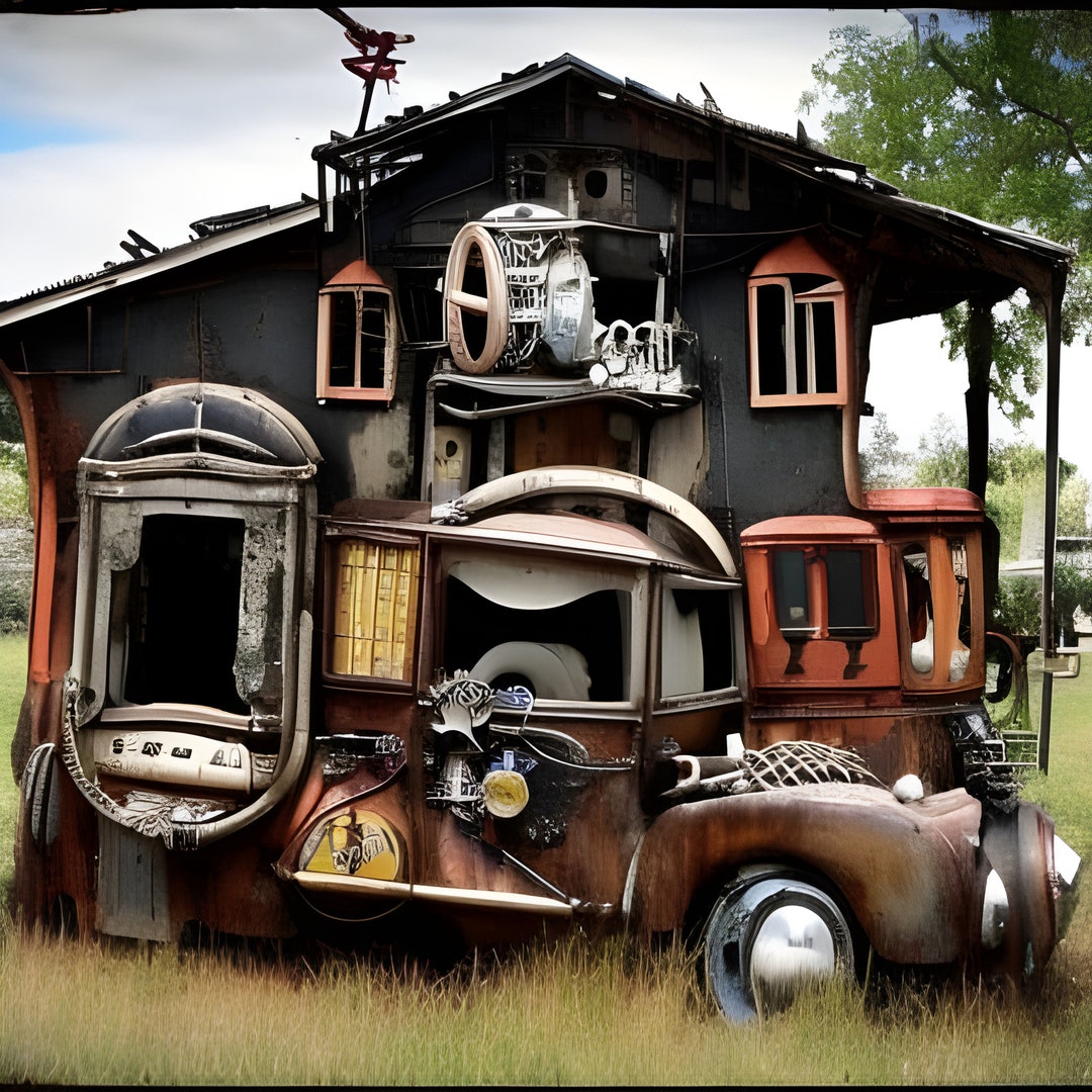 Funky House With Junkyard All Around - Generative Content - Etsy