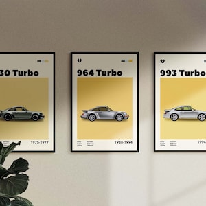 Set of 3 Porsche Turbo Posters, 930, 964, and 993 Posters Set for ...