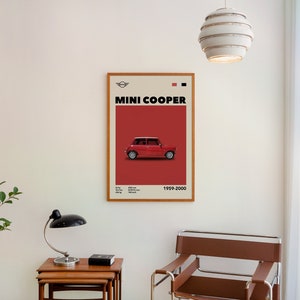 Mid-century Mini Cooper Poster Car Print, Birthday, Wall Print, Retro ...