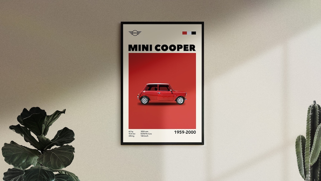 Mid-century Mini Cooper Poster Car Print, Birthday, Wall Print, Retro ...