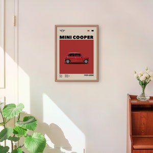 Mid-century Mini Cooper Poster Car Print, Birthday, Wall Print, Retro ...