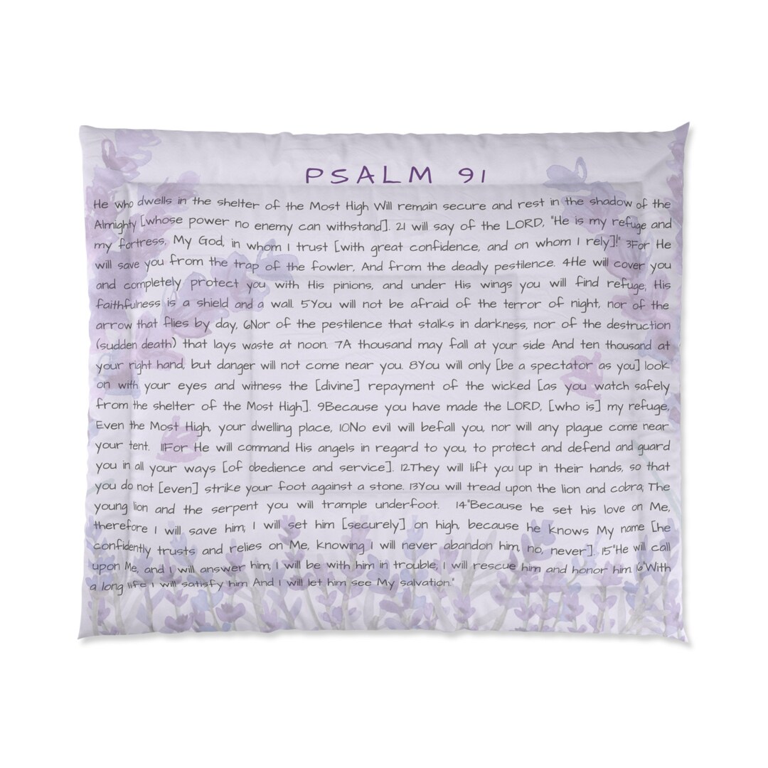 Lavender Psalm 91 Bible Verse King Comforter - Etsy