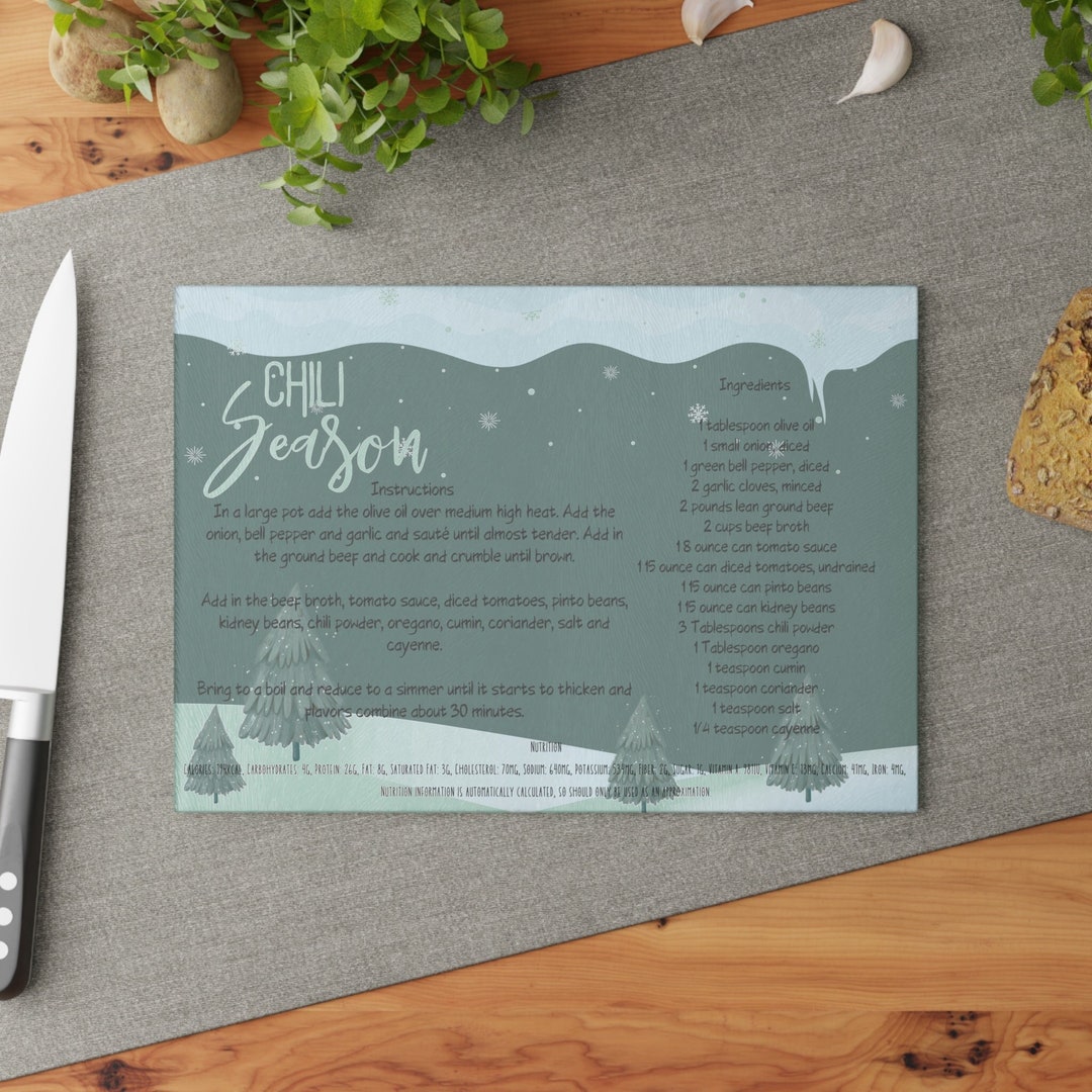 Chili Season Recipe Winter Scene Kitchen Glass Cutting Board, Perfect ...