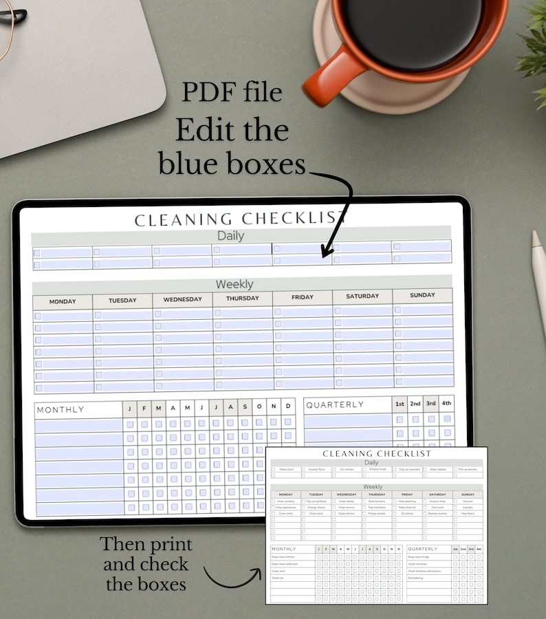 Editable Cleaning Checklist Schedule, ADHD Cleaning List, Household ...