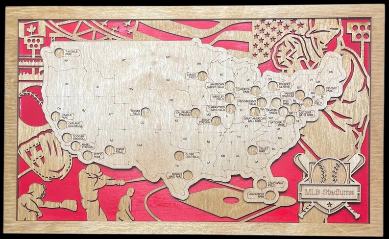 Baseball Stadiums Map 17x11 Wall Art Many Colors Available - Etsy