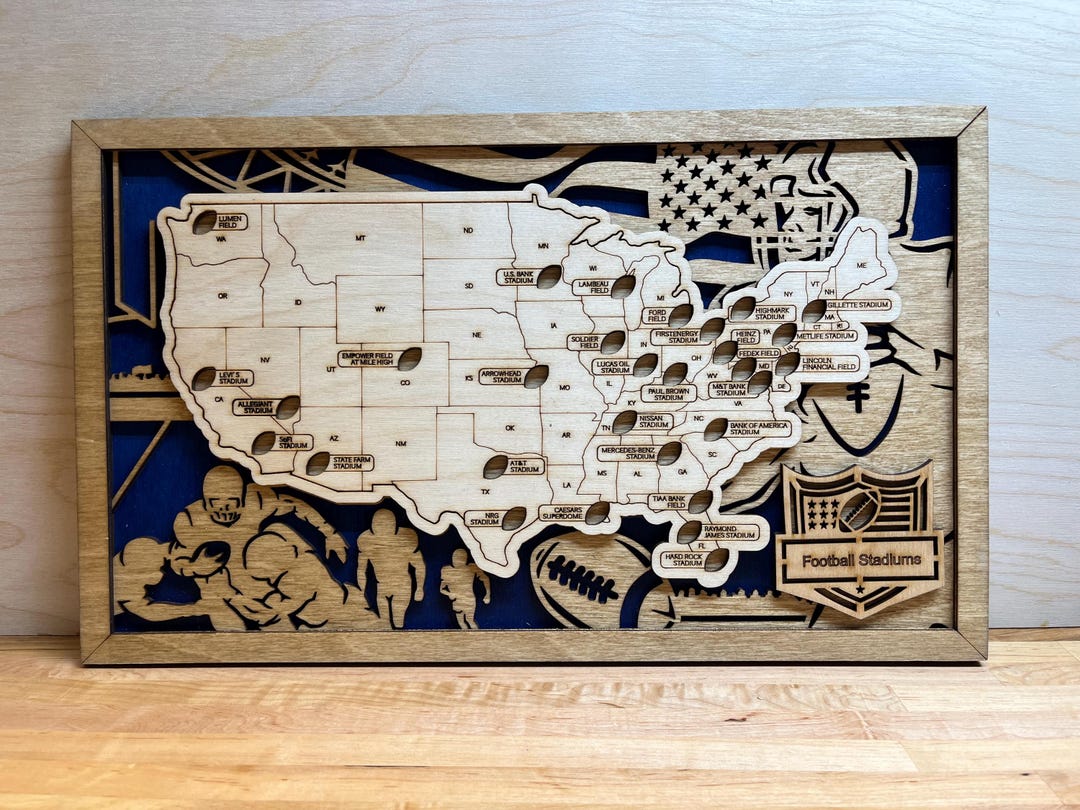 NFL Stadium Map Wood Art | 9"x16" Laser-cut 3D Stadium Design | Perfect ...
