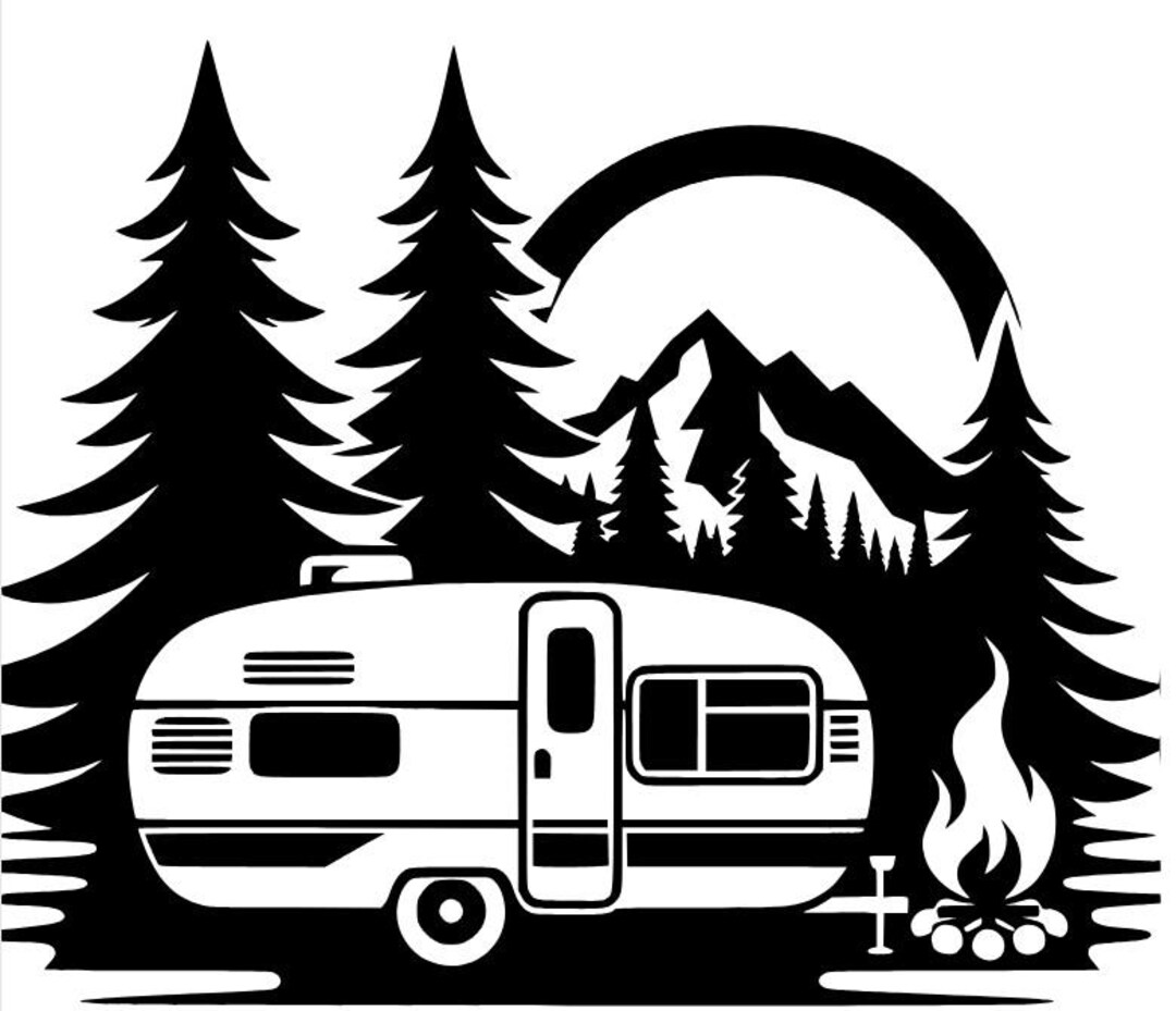 Vintage Camper Trailer Laser Cut/engrave File Mountain Camping Scene ...