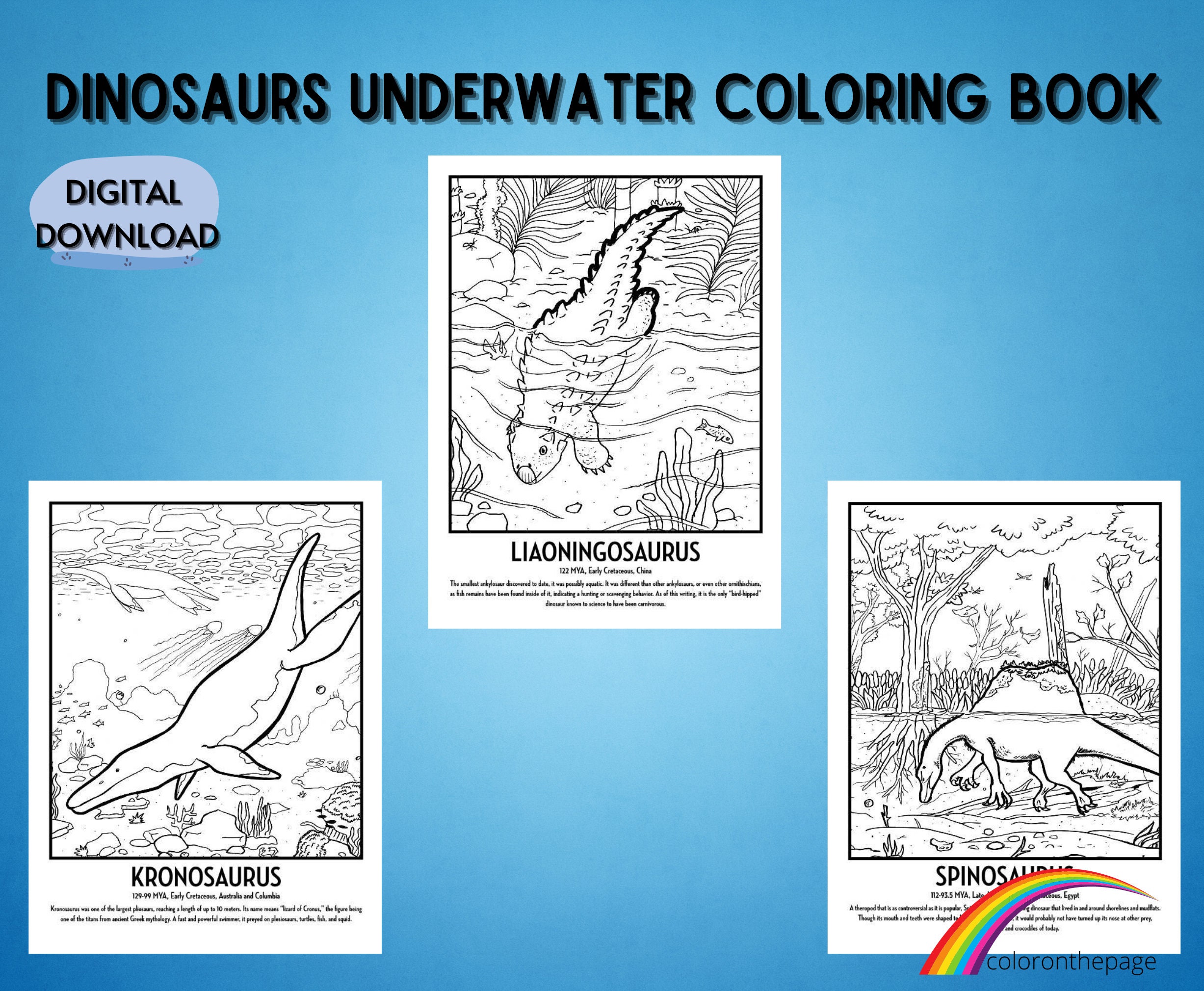 Dinosaurs Underwater Coloring Book - Etsy