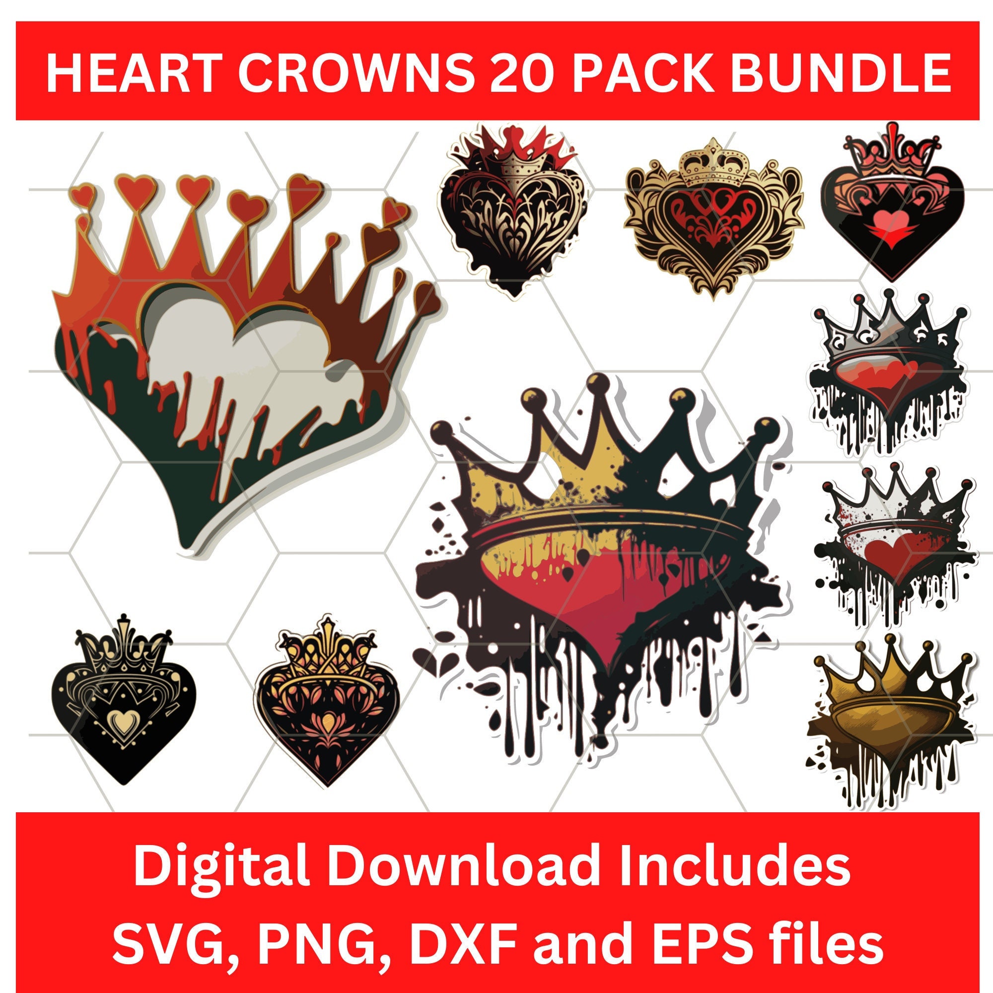 20 Heart-shaped Crowns - 20 Pack Bundle - SVG Digital Download, Clipart ...