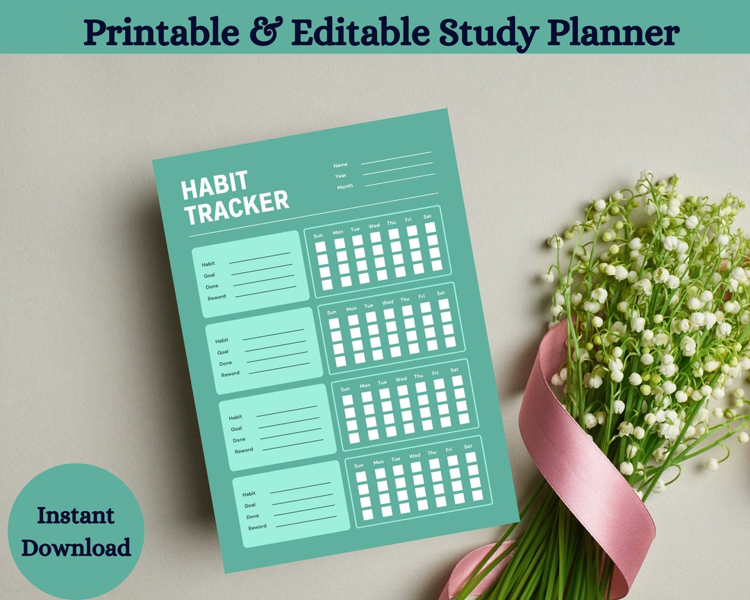 Green Modern Habit Tracker, Planner, Editable Goal Tracker, Daily ...