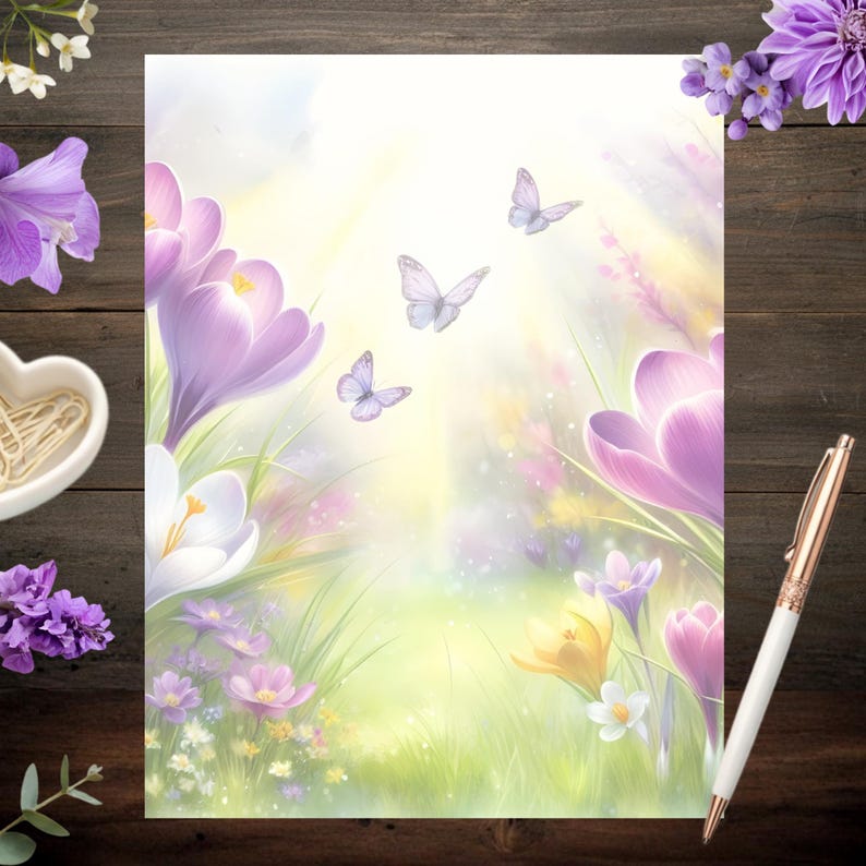 Spring Flower Garden Printable Stationery | US Letter Size and DIN A4 ...