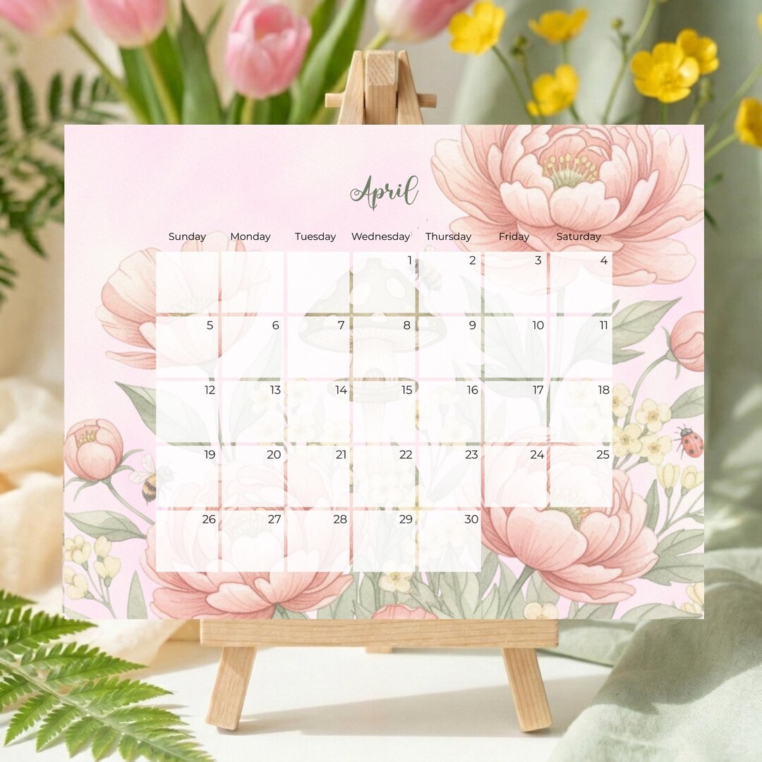 April 2026 Spring Flowers Printable Monthly Calendar | US Letter & DIN ...