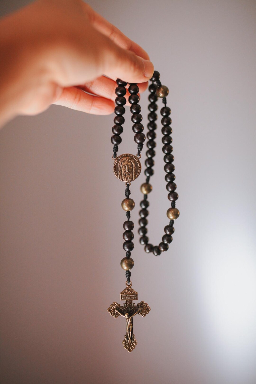 Tiger Ebony Wood Rosary - Holy Face of Jesus Rosary - Handmade Rosary ...