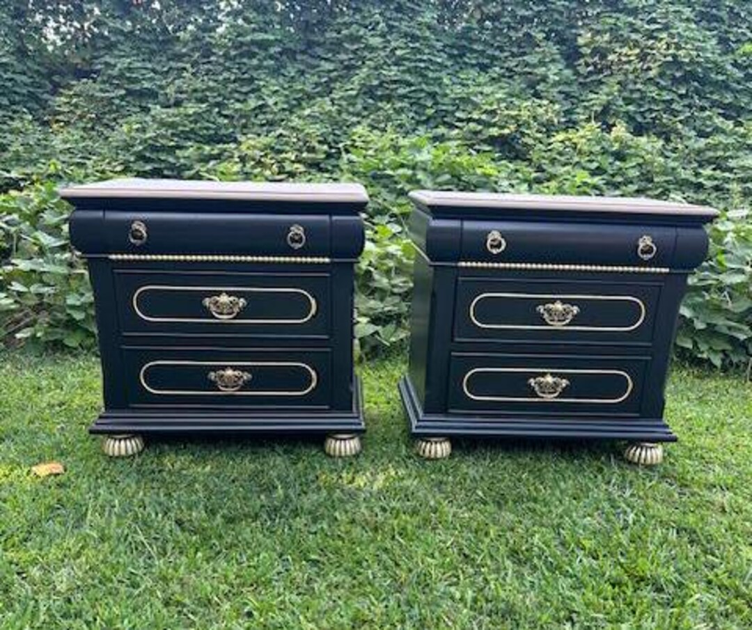 Elegant Black and Gold Nightstand Set - Etsy