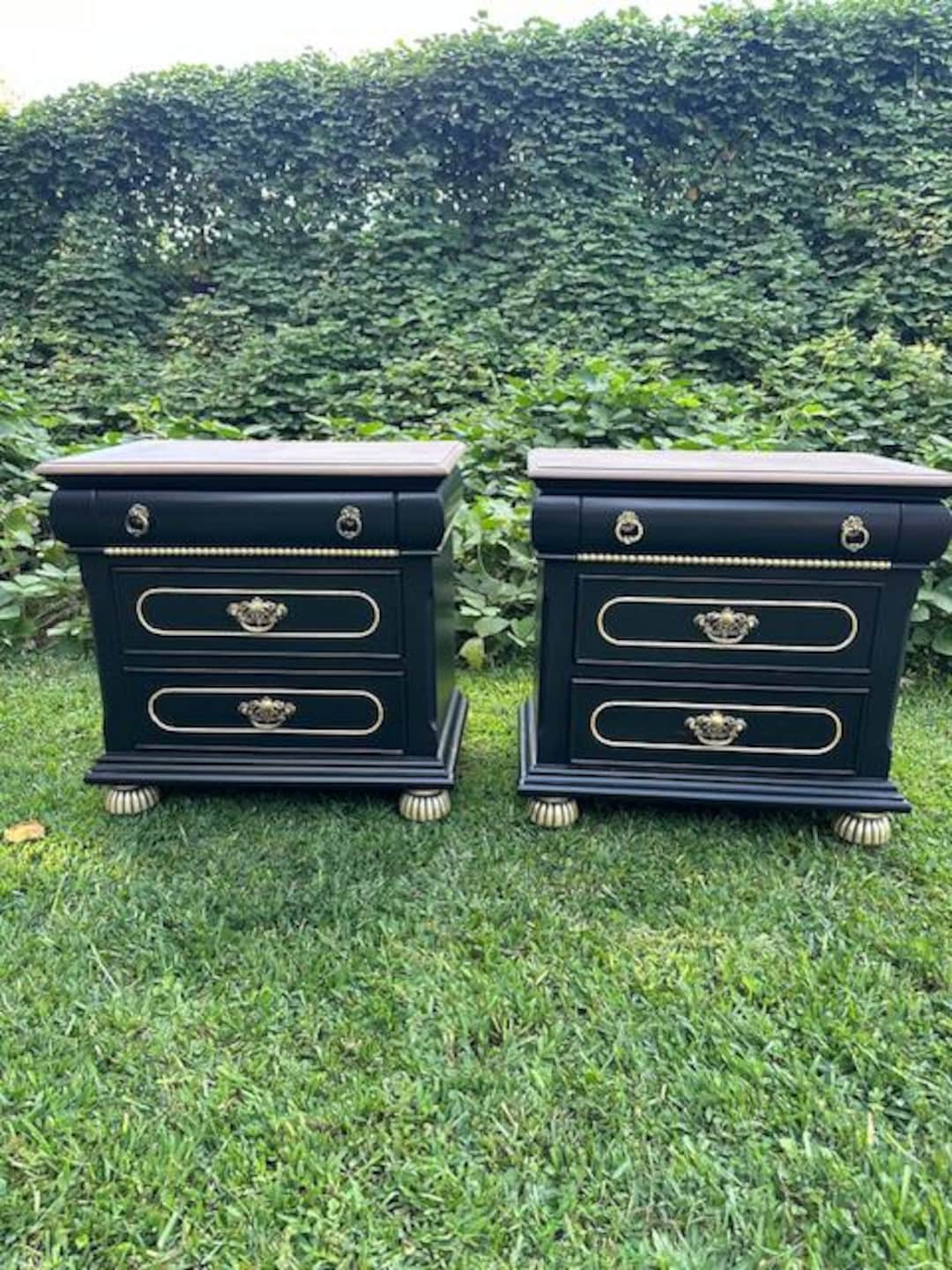Elegant Black and Gold Nightstand Set - Etsy