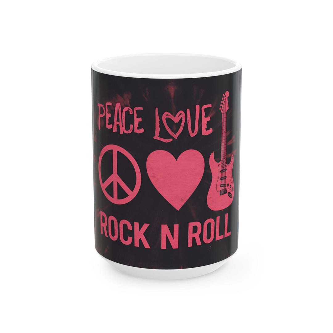 Rock 'n' Roll Ceramic Mug With Peace & Love Design, Perfect Gift for ...
