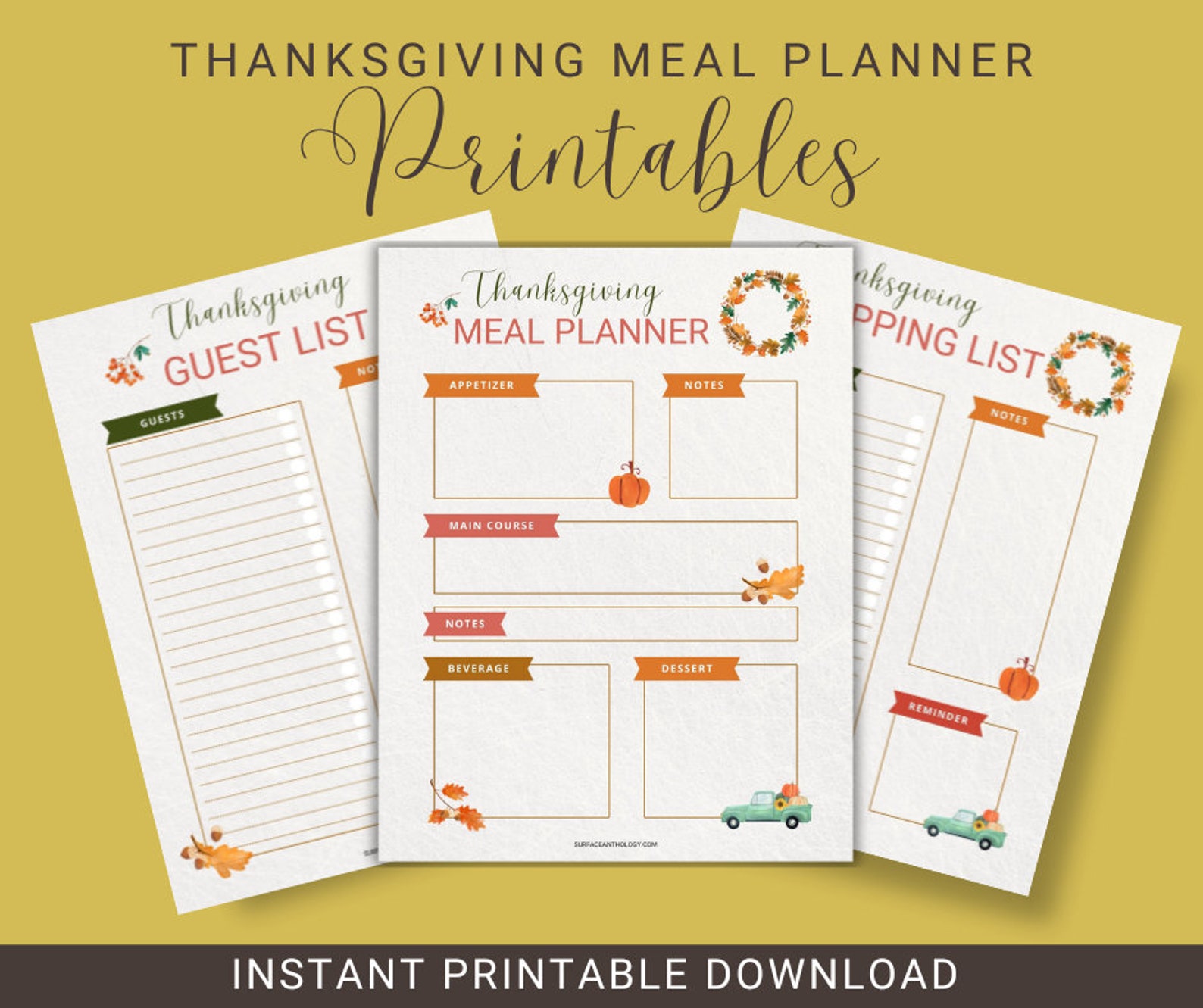 Thanksgiving Meal Planner Printable PDF Printables Holiday Dinner ...
