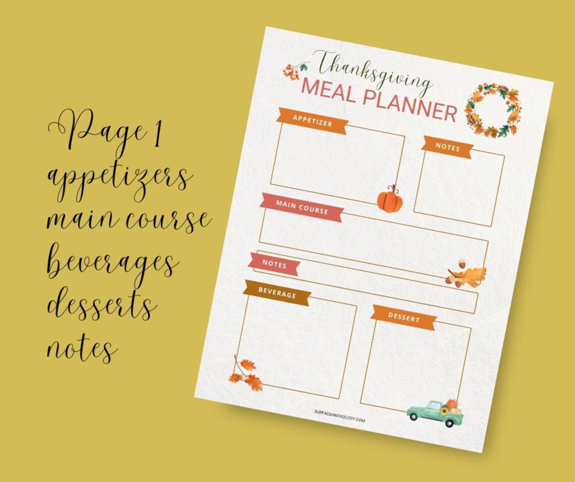 Thanksgiving Meal Planner Printable PDF Printables Holiday Dinner ...