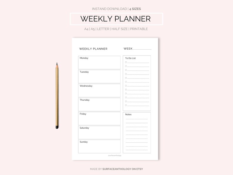 Weekly Planner Printable to Do Minimalist Weekly Schedule Weekly ...