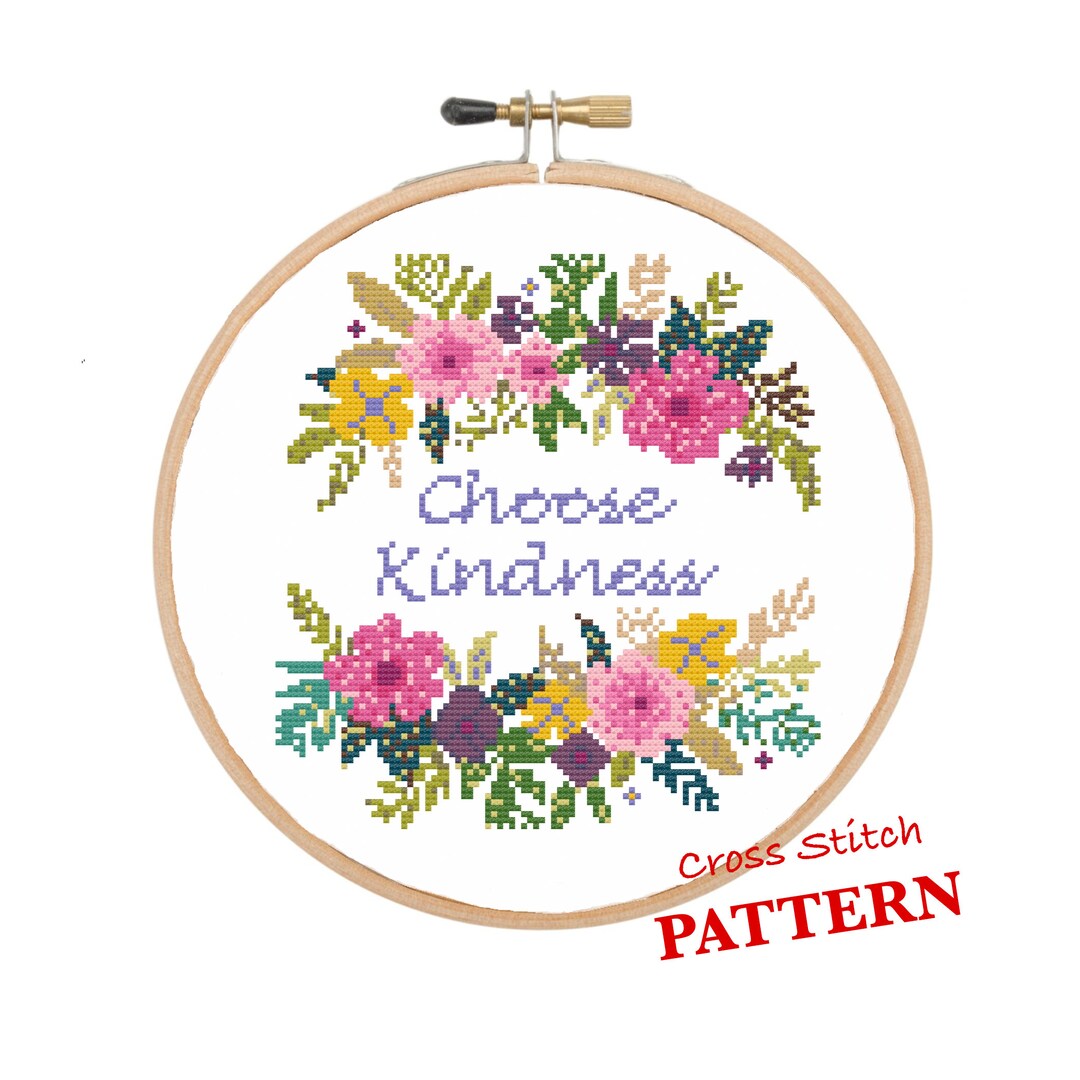 Choose Kindness Pink Wreath | Cross Stitch Pattern - Etsy