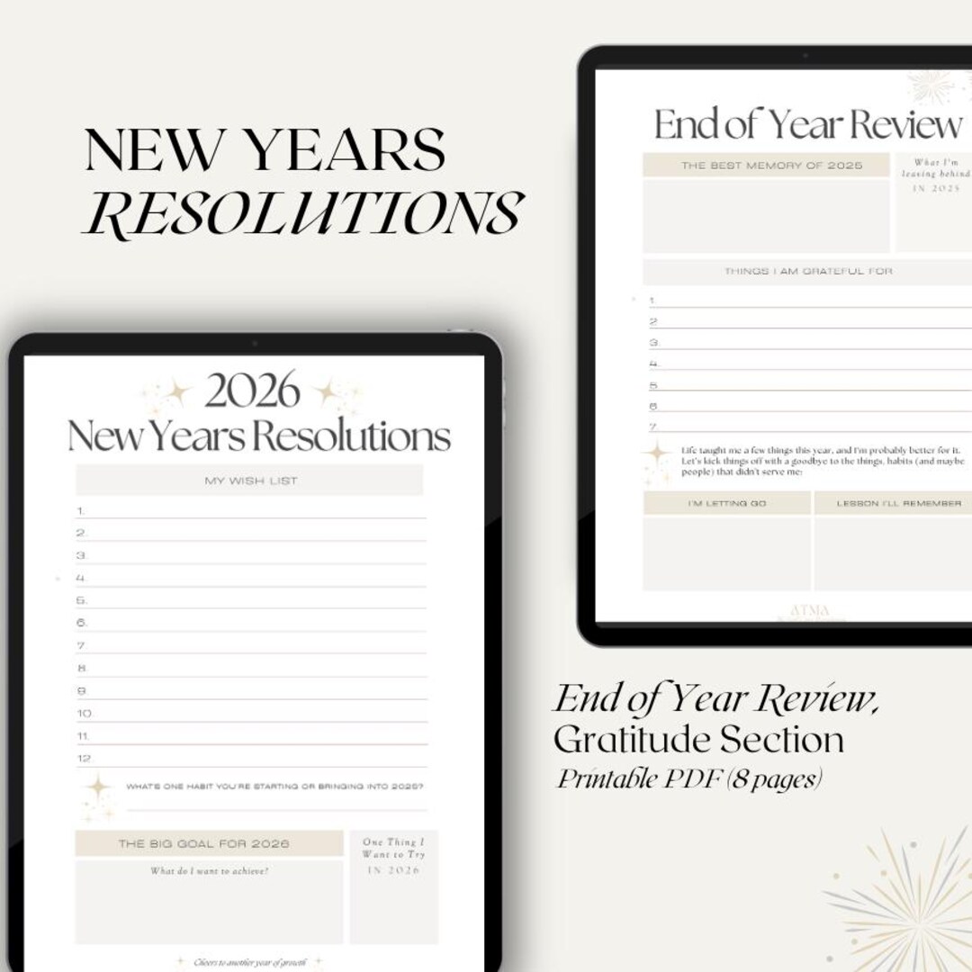New Years Resolutions 2026 Printable Bundle, End of Year Reflection ...