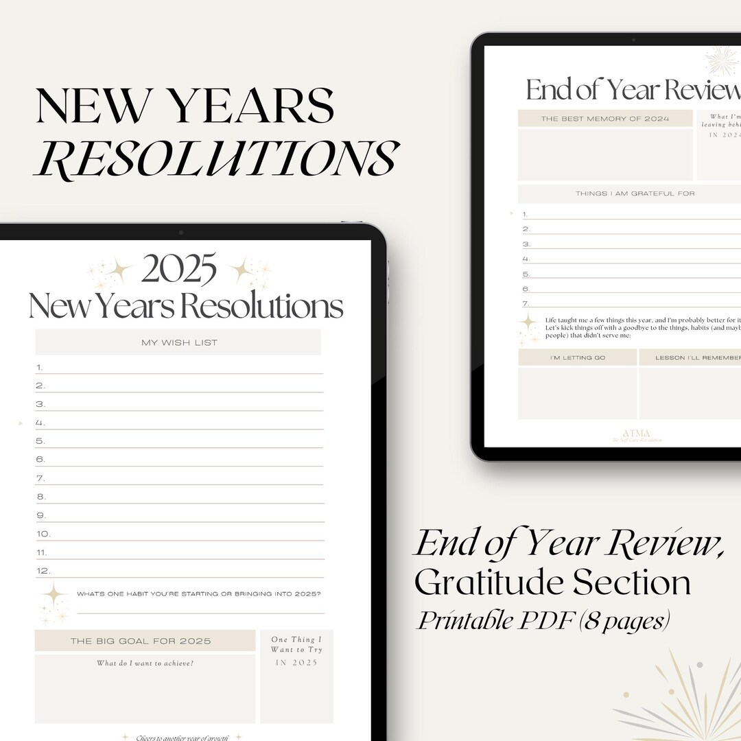 New Years Resolutions 2025 Printable Bundle, End of Year Reflection ...
