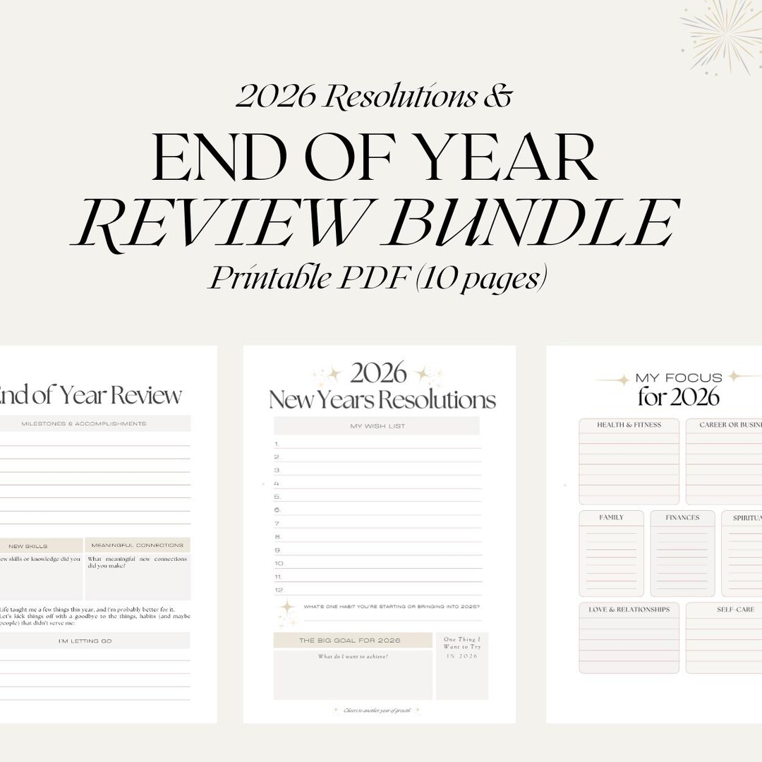 End of Year Review, 2025 2026 New Years Resolutions Printable Bundle ...