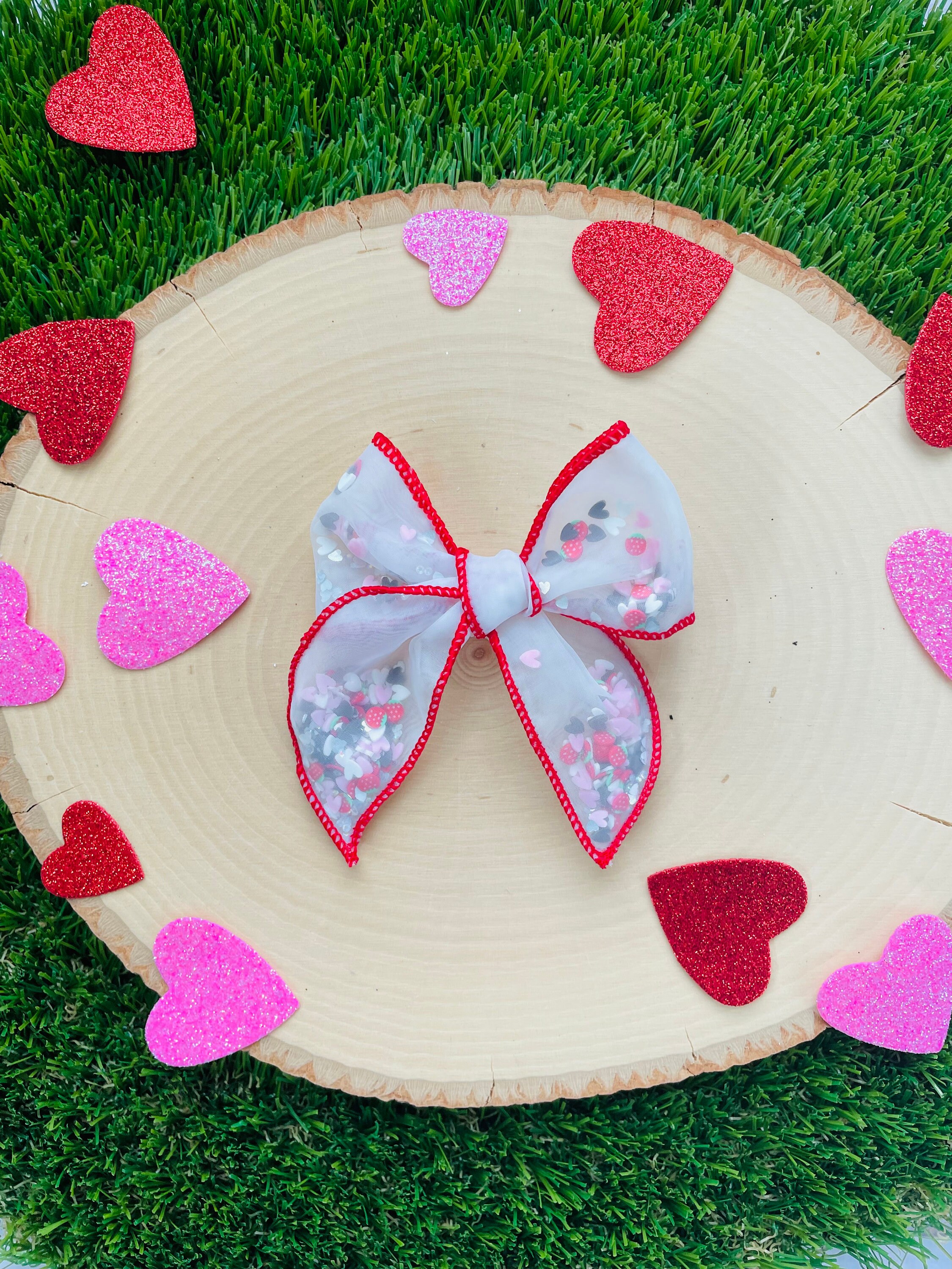 Valentines Day Sheer Shaker Bow, Red Pink Heart Shaker Bow, Pink ...
