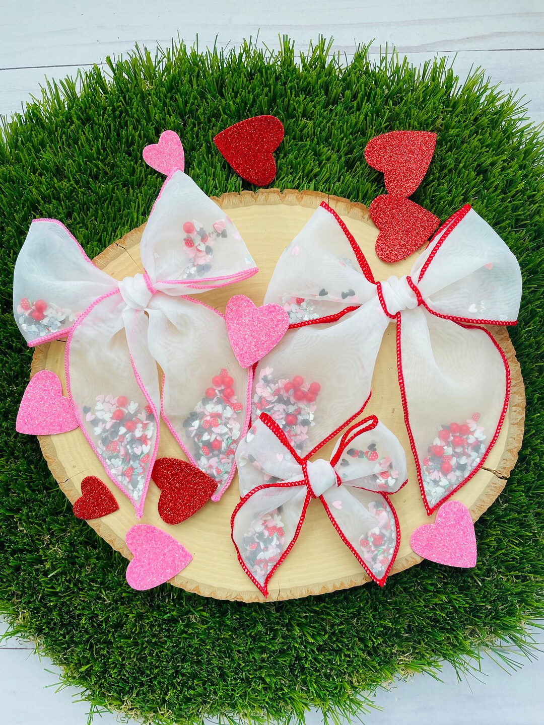 Valentines Day Sheer Shaker Bow, Red Pink Heart Shaker Bow, Pink ...