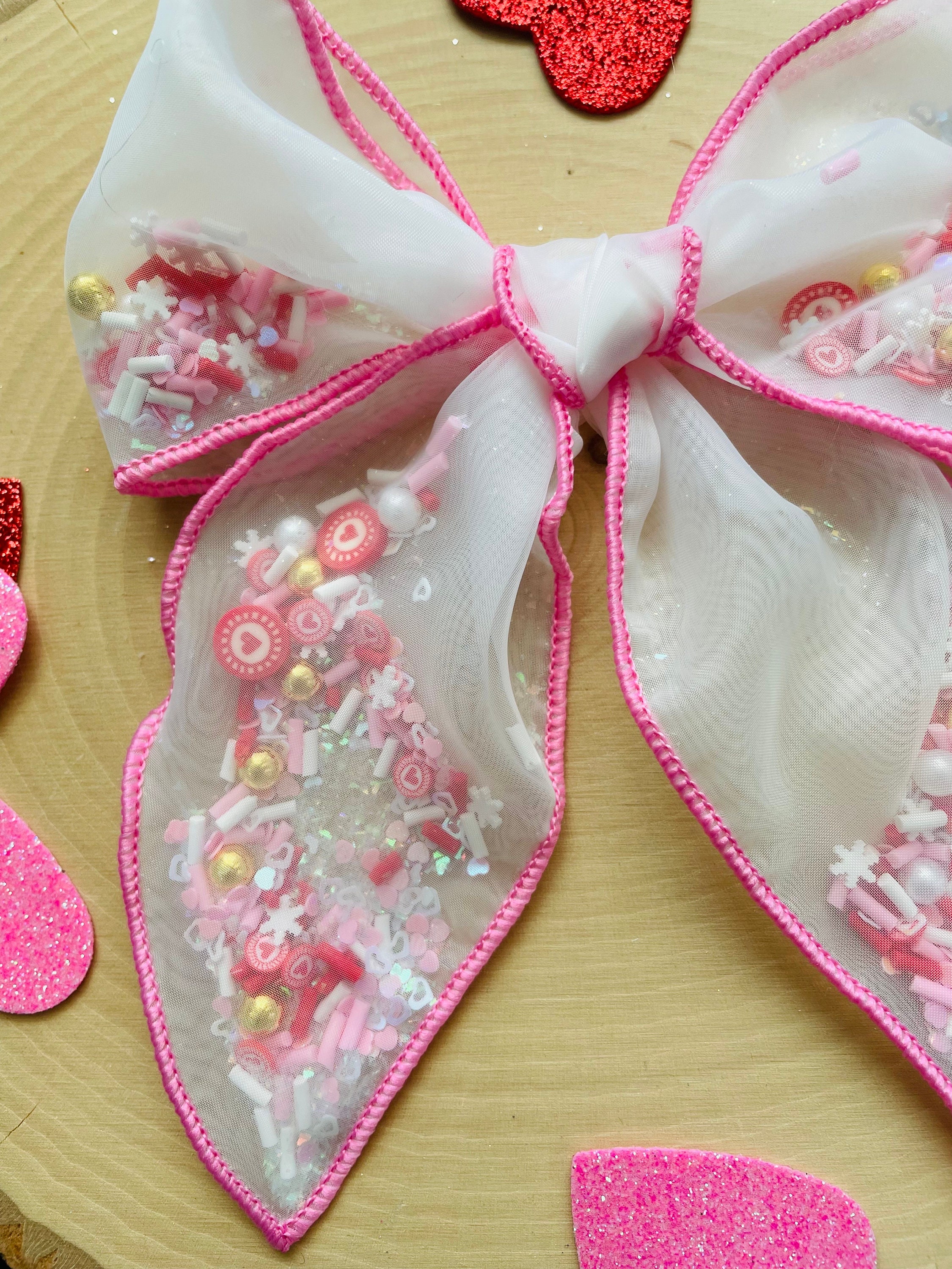 Valentines Day Sheer Shaker Bow, Red Pink Heart Shaker Bow, Pink ...