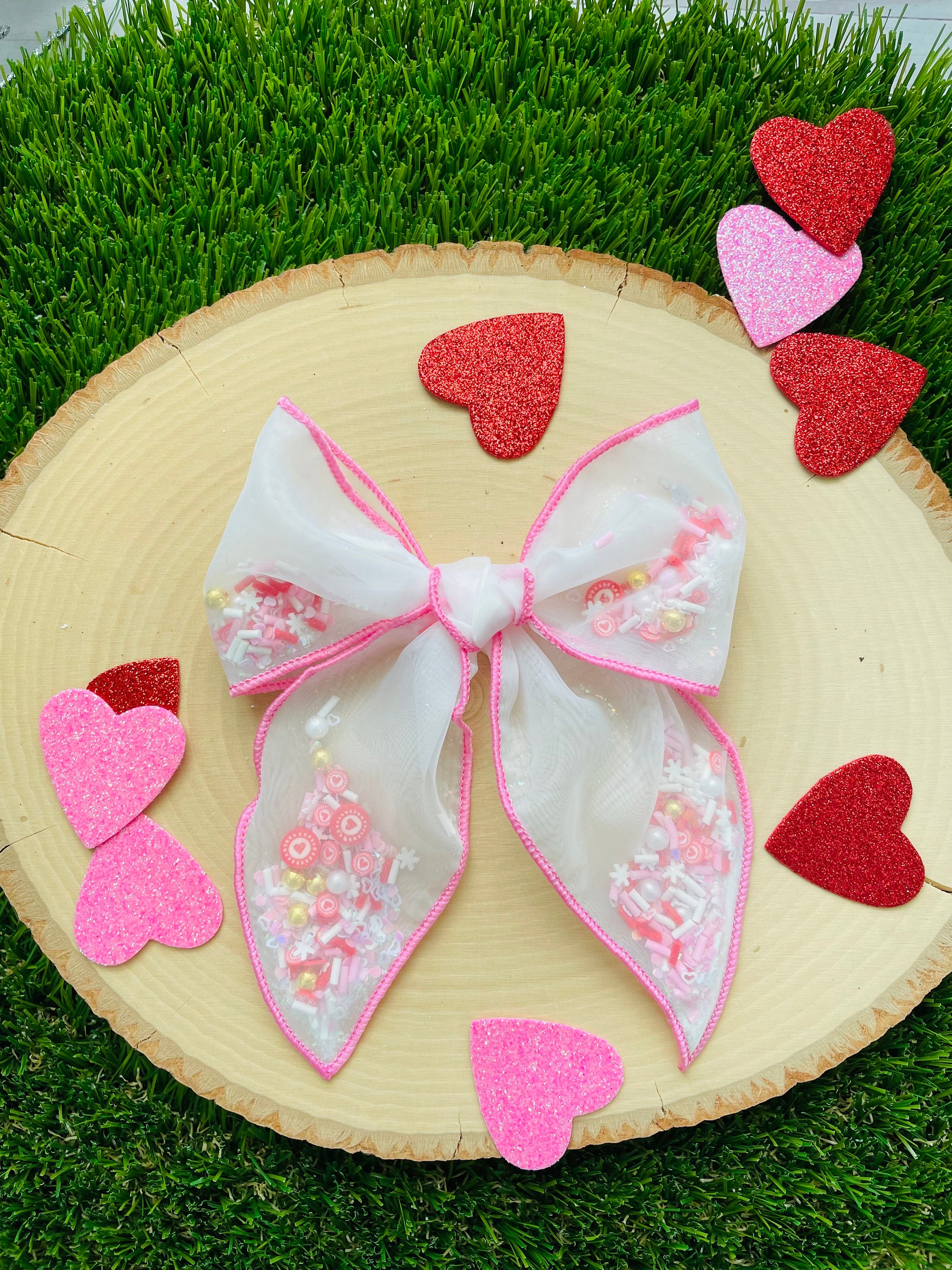 Valentines Day Sheer Shaker Bow, Red Pink Heart Shaker Bow, Pink ...