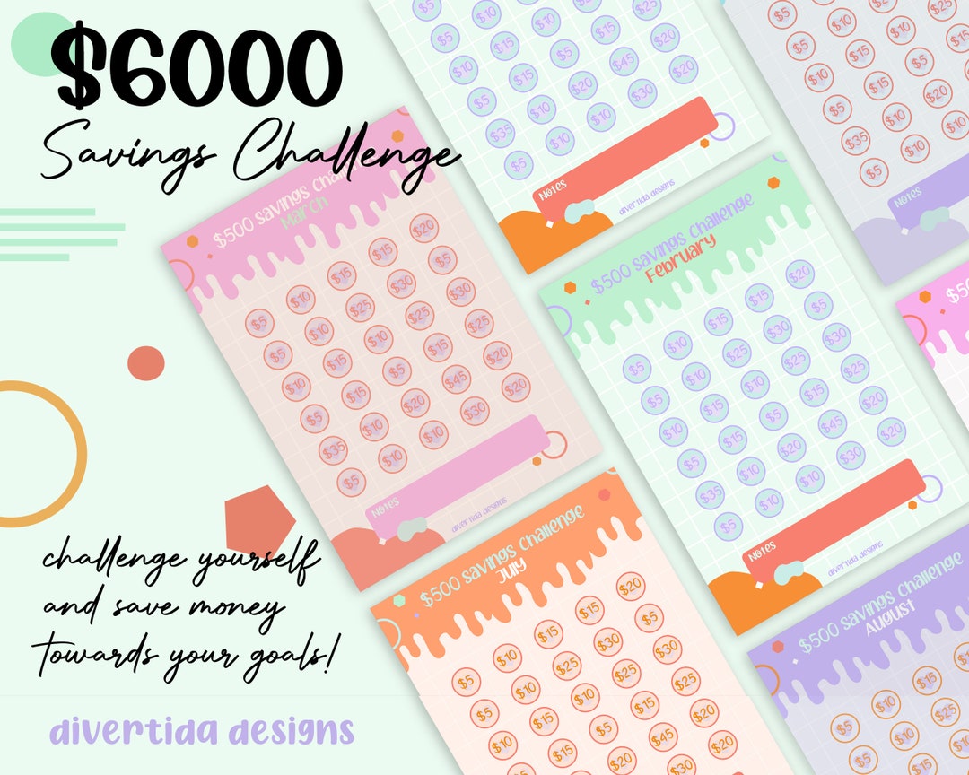 6000 Dollar Savings Challenge | 500 Dollar Monthly Saver | Money Goal ...