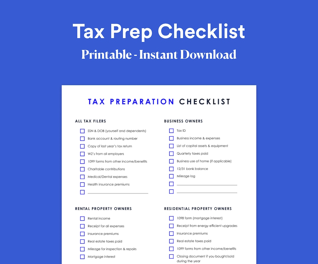 Tax Prep Checklist - Self Employed Tax Preparation Printables - Instant ...
