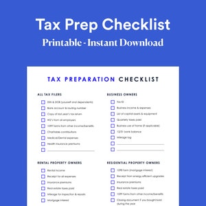 Tax Prep Checklist - Self Employed Tax Preparation Printables - Instant ...