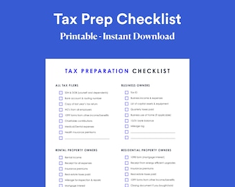 2024 Tax Prep Checklist - Self Employed Tax Preparation Printables ...
