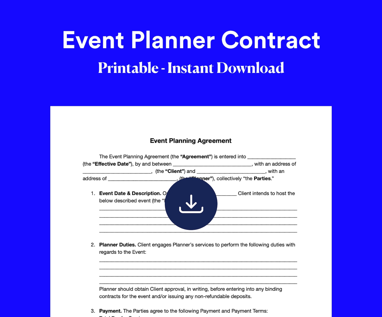 Event Planning Contract Template Editable Instant Download - Etsy