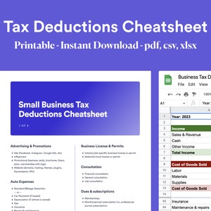 Small Business Tax Deductions Spreadsheet and Cheatsheet .csv,.xlsx ...
