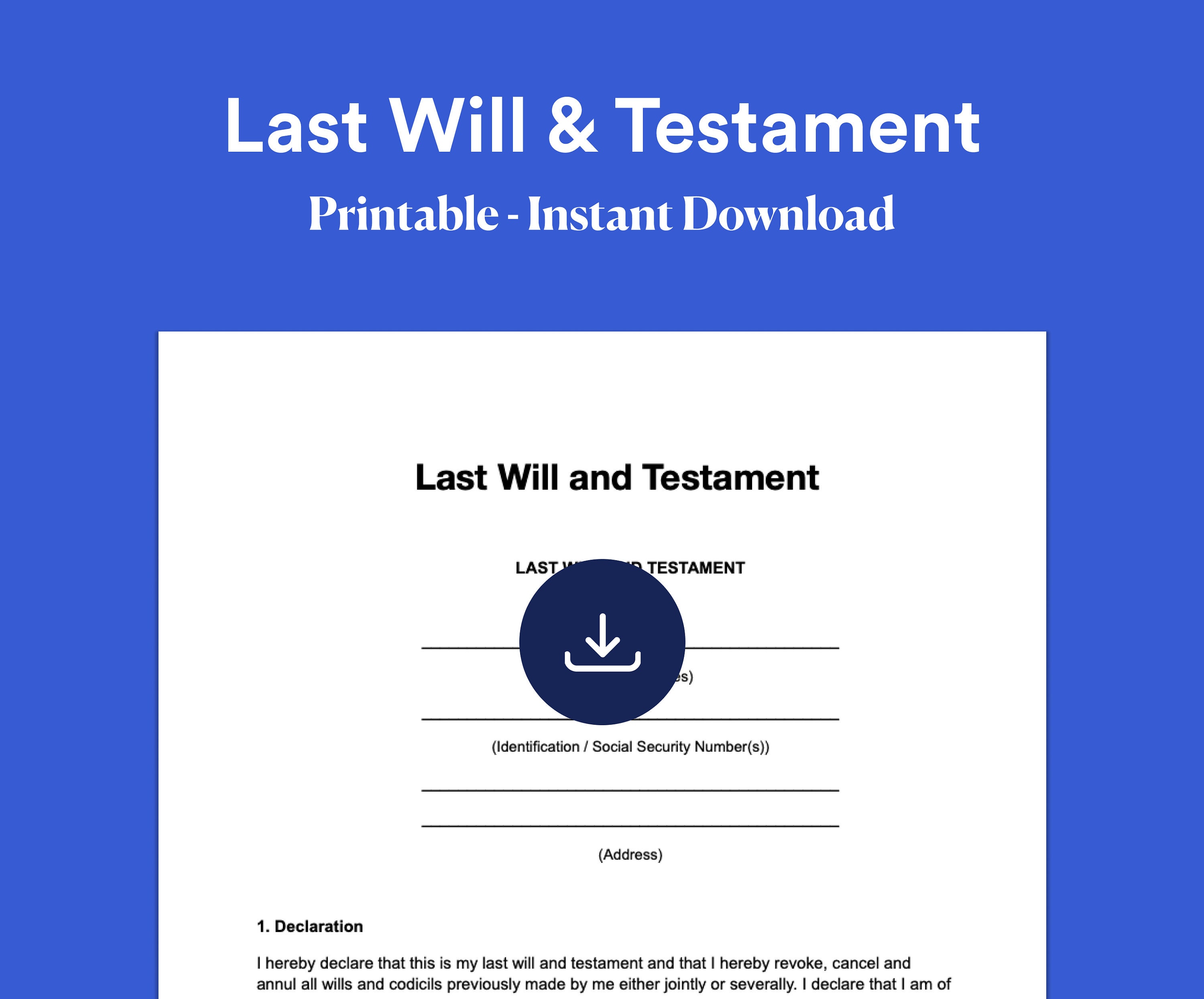 Last Will and Testament Template: Editable PDF & DOCX (instant Download ...