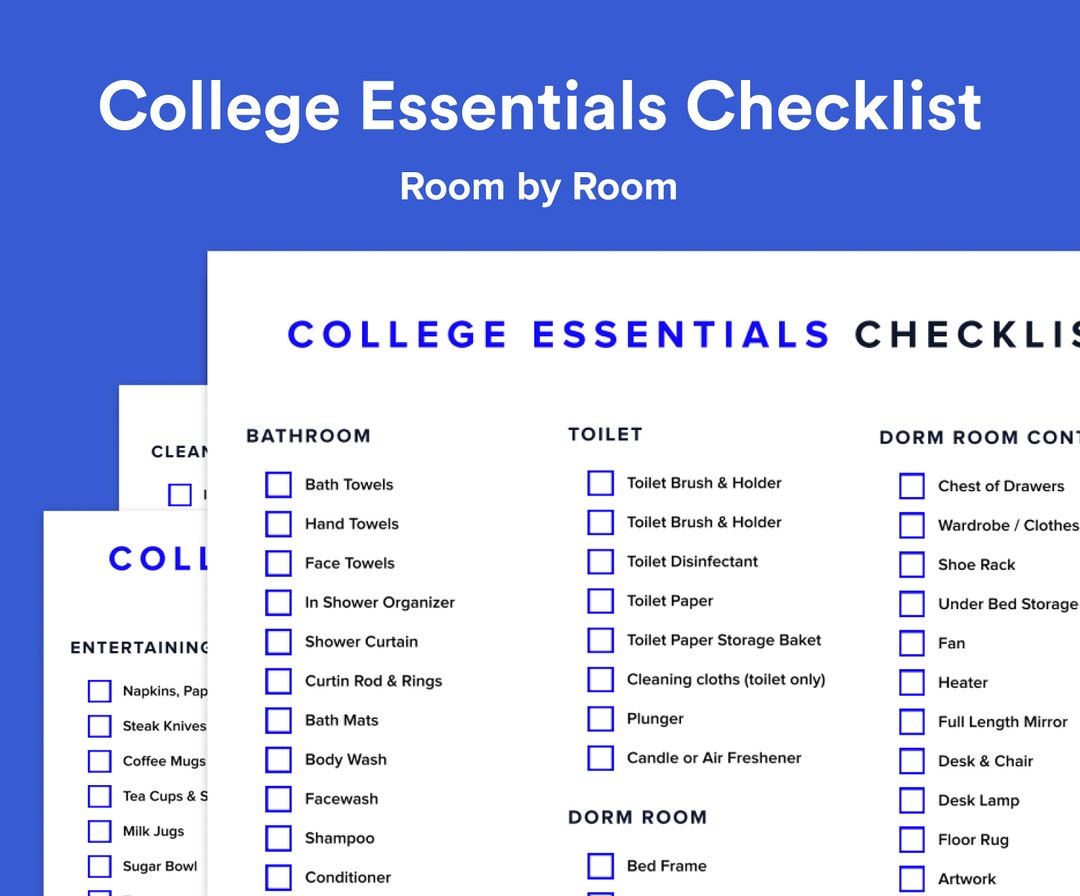 College Packing List Planner: Dorm Room Essentials Checklist (PDF) - Etsy