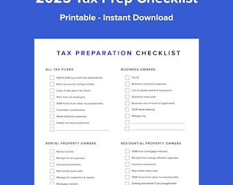 2024 Tax Prep Checklist - Self Employed Tax Preparation Printables ...
